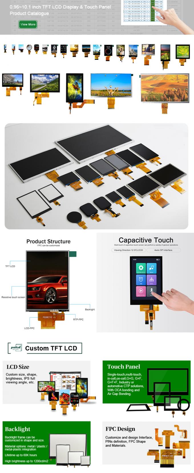 Polcd Custom TFT LCD 0.96 ~ 10.1" LCM IPS Screen 2.4 2.8 3 3.5 4.3 5 7 inch Touch Panel TFT ...